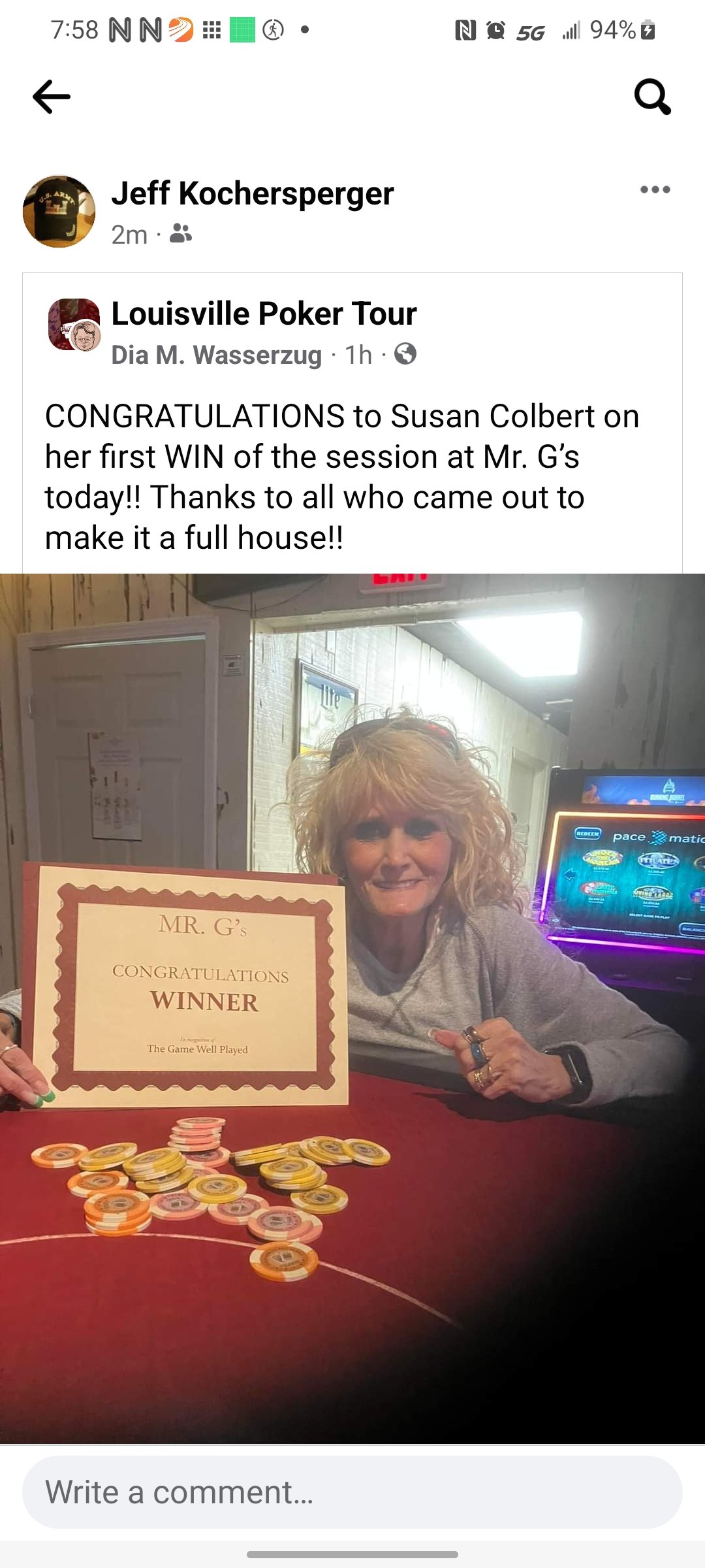 Susan Colbert Wins at Mr G's Bar & Grill | Free Poker Network(FPN)